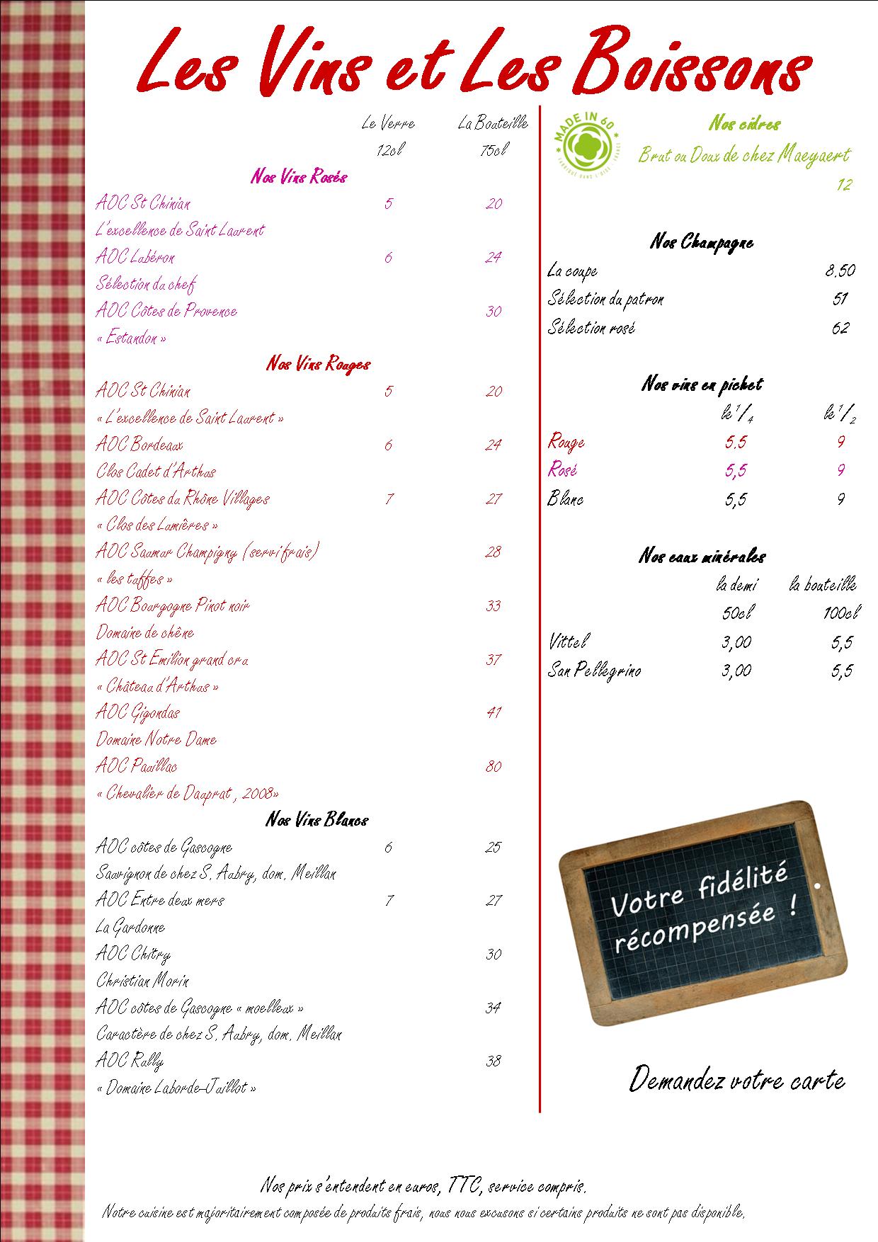 Carte et menus - Auberge Les Tilleuls