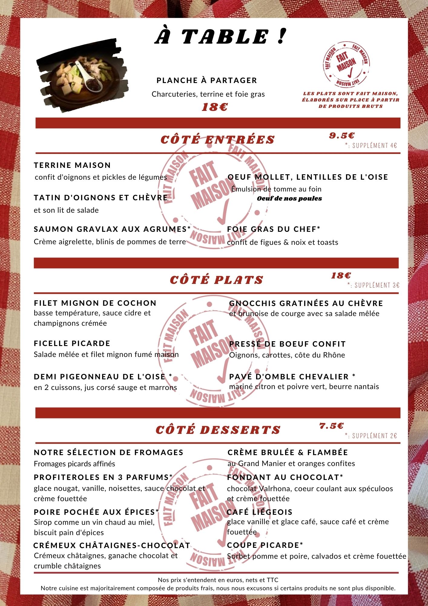 Carte et menus - Auberge Les Tilleuls