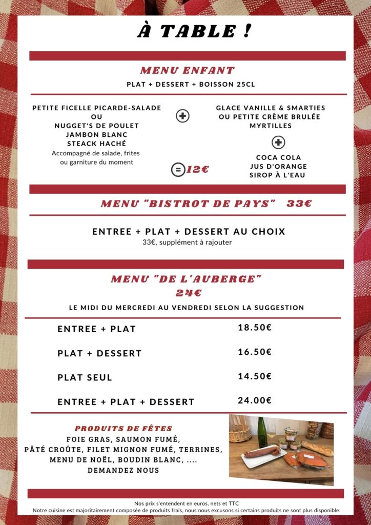 Carte et menus - Auberge Les Tilleuls